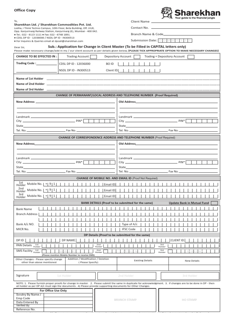 Share Khan Client Master Form | PDF | Telecommunications | Computing