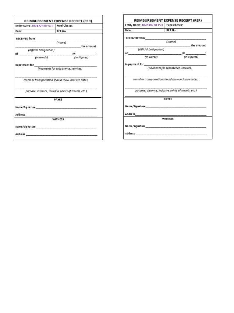 Reimbursement Expense Receipt (Rer) Reimbursement Expense Receipt (Rer ...
