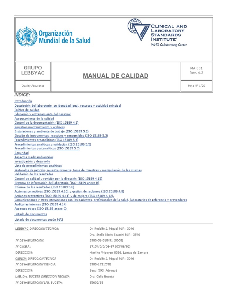 Manual de Calidad - Laboratorio | PDF | Calidad (comercial) | Calibración