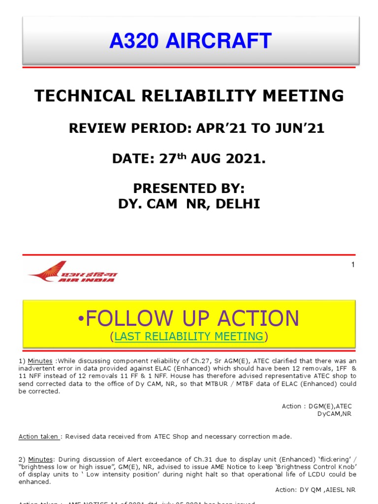 A320 Technical Reliability Meeting Agenda For The Period - Apr'21-Jun ...