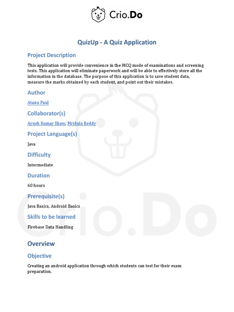 Quizup - A Quiz Application: Project Description | PDF | Android ...