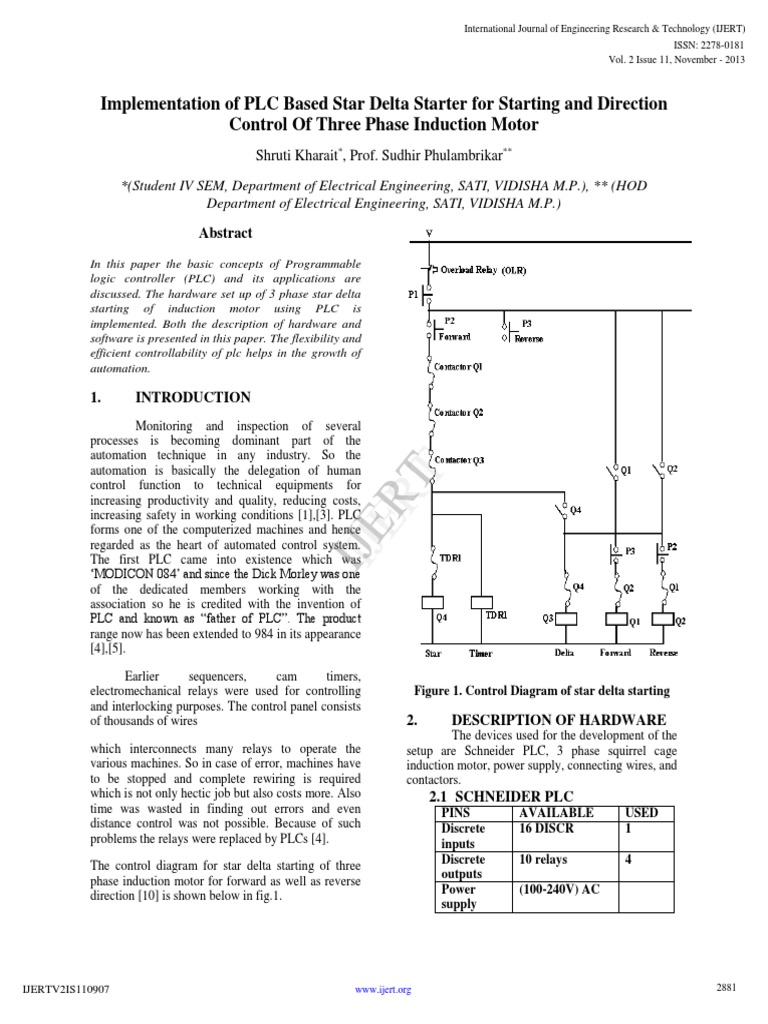 Implementation of PLC Based Star Delta Starter For Starting and ...