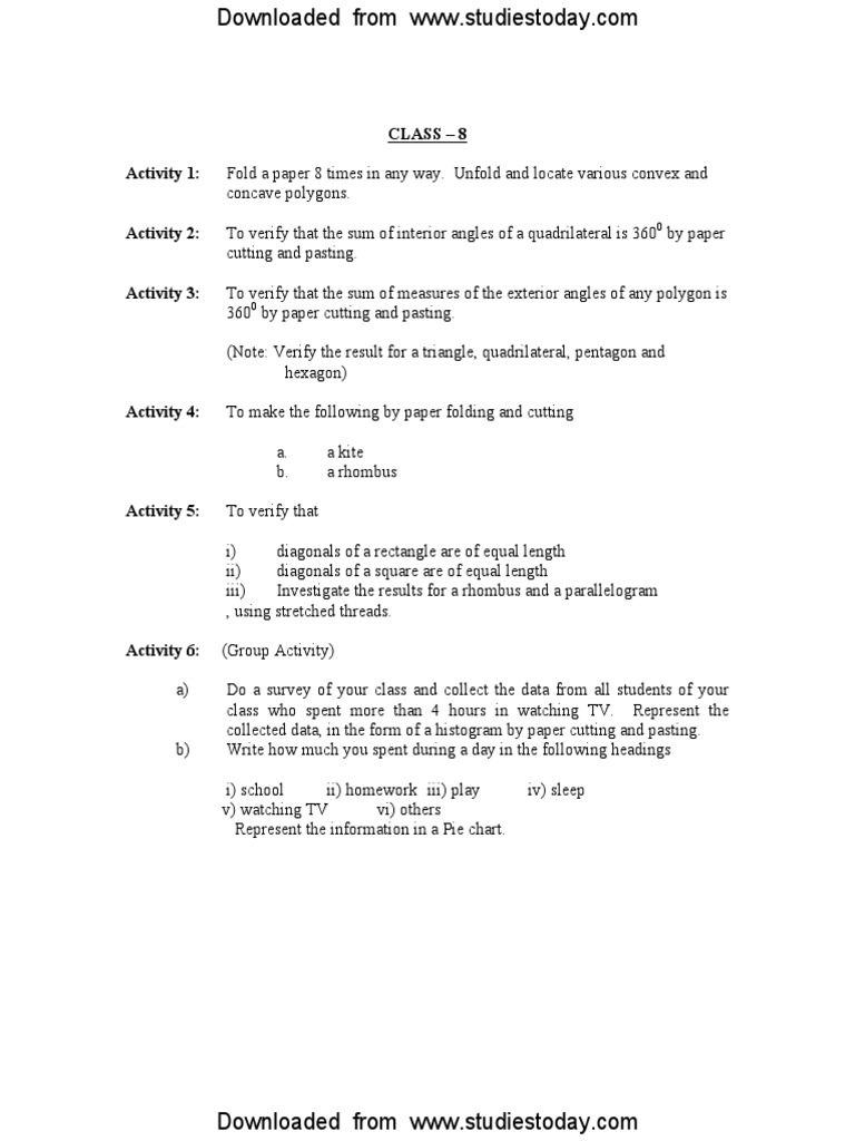 CBSE Class 8 Maths Activities | PDF | Area | Euclidean Geometry