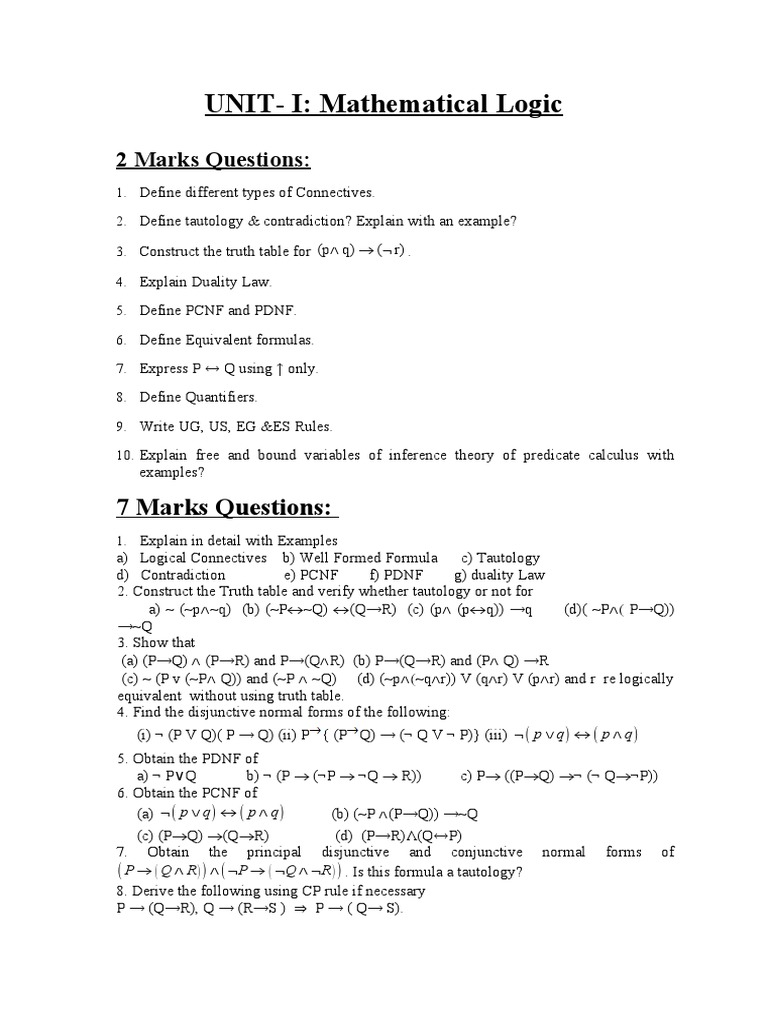 DMS Question Bank (Cse It Aids) | PDF | Discrete Mathematics | Mathematical Logic