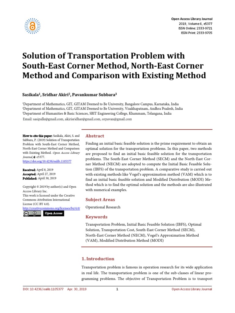 Solution of Transportation Problem With South-East | PDF | Mathematical Optimization | Linear ...