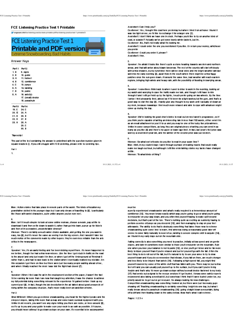 FCE Listening Practice Test 1 Printable | PDF