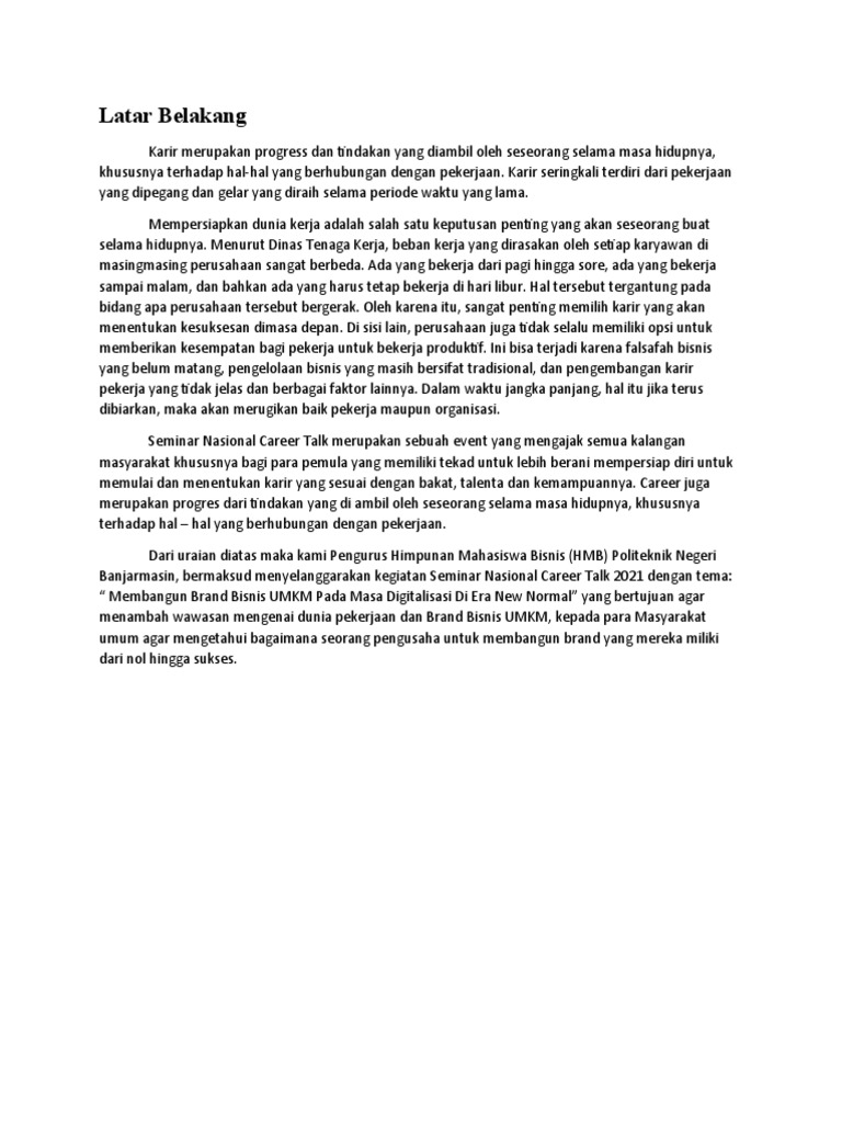 Proposal Seminar Nasional Careertalk | PDF