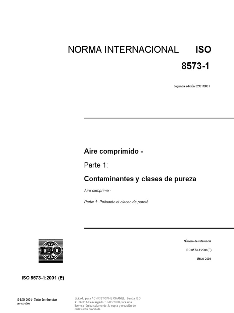 1 Ok ISO - 8573-1 - 2001 - PDF - Version - Trad | PDF | Humedad | Agua