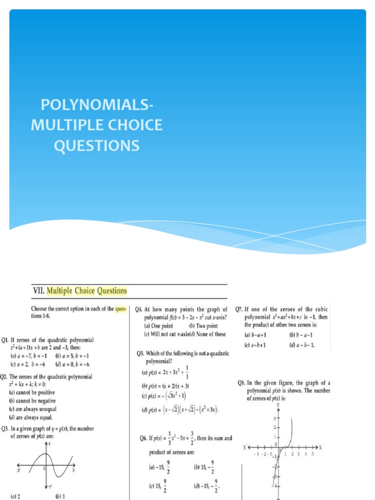 Polynomials - Multiple Choice Questions | PDF