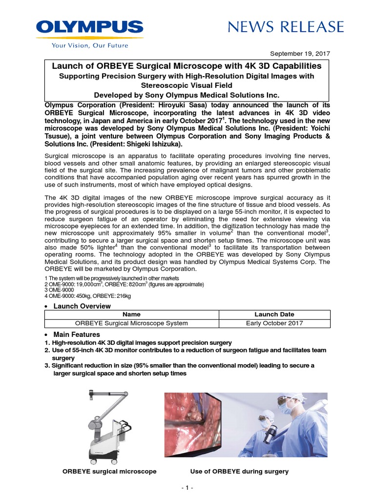 Launch of ORBEYE Surgical Microscope With 4K 3D Capabilities | PDF ...