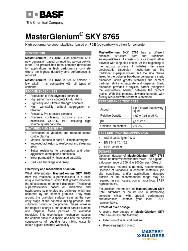 Basf 8765 Master Glenium | PDF | Concrete | Cement