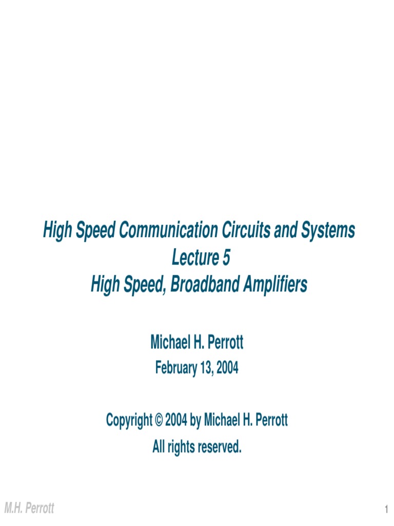 High Speed Communication Circuits and Systems High Speed, Broadband ...