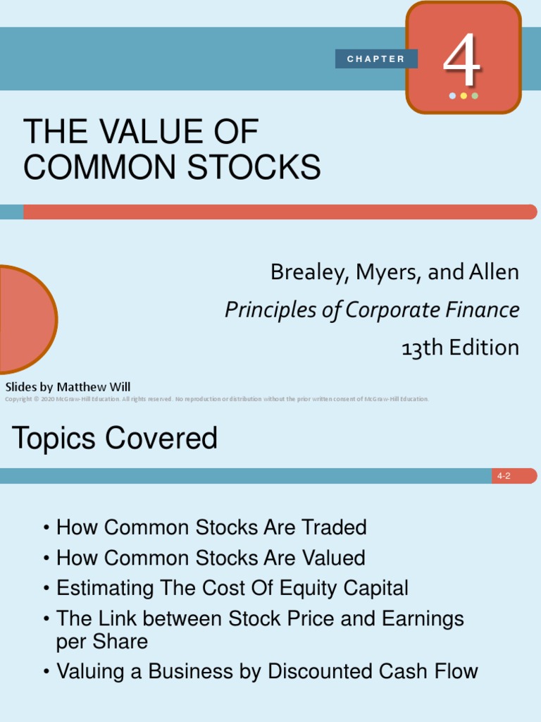 Chapter 4 The Value of Common Stocks | PDF | Stocks | Price–Earnings Ratio