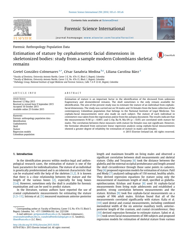 Estimation of Stature by Cephalometric Facial Dimensions - Colombia ...