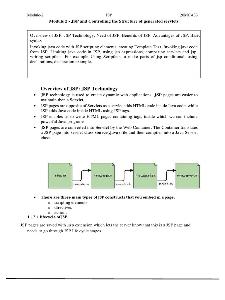 Overview of JSP: JSP Technology: Module 2 - JSP and Controlling The ...