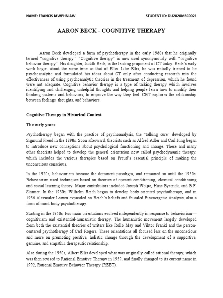 Aaron Beck Cognitive Therapy | PDF | Psychotherapy | Cognitive Therapy