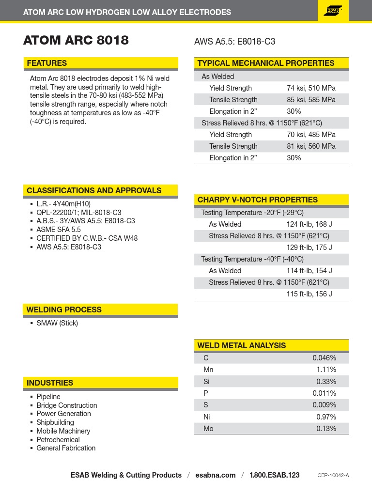 Atom Arc 8018: Features Typical Mechanical Properties | PDF | Welding ...
