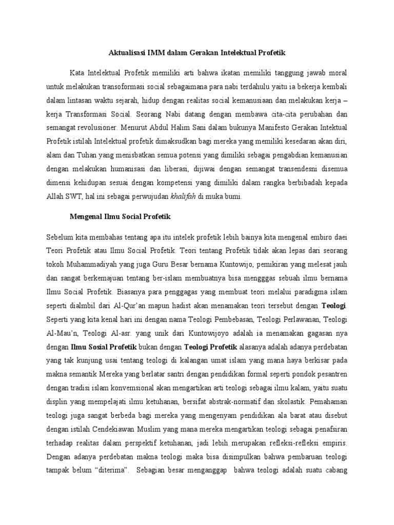 Aktualisasi IMM Dalam Gerakan Intelektual Profetik | PDF
