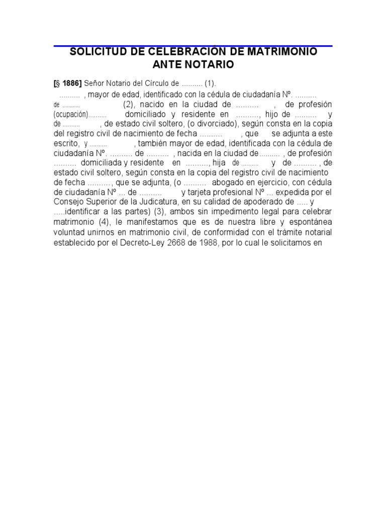 Modelo Matrimonio Ante Notario | PDF | Matrimonio | Instituciones sociales