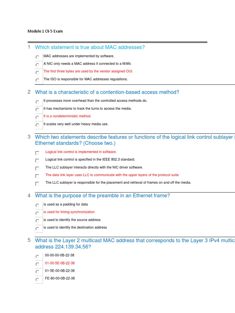 Module 1 CH 5 Exam | PDF | Network Switch | Computer Network