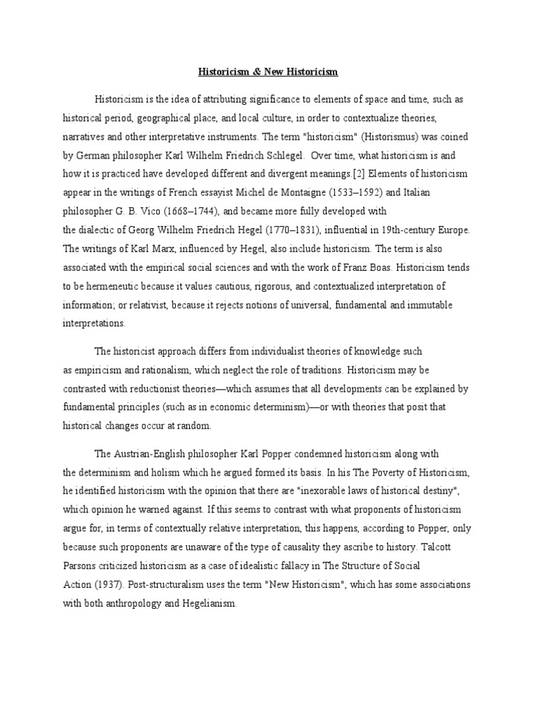 Understanding Historicism and New Historicism | PDF | Philosophical ...