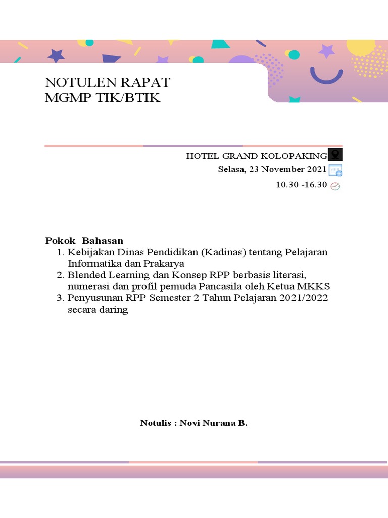 Notulen Rapat MGMP TIK 2021 | PDF