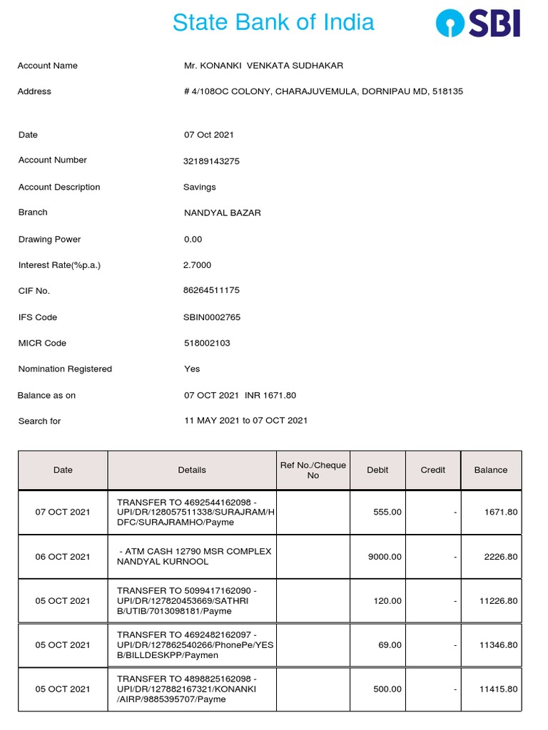 Account Statement | PDF | Payments | Debit Card