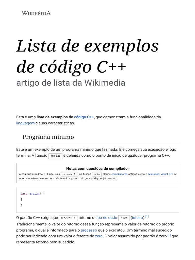 Lista de Exemplos de Código C++ - Wikipédia, A Enciclopédia Livre | PDF ...