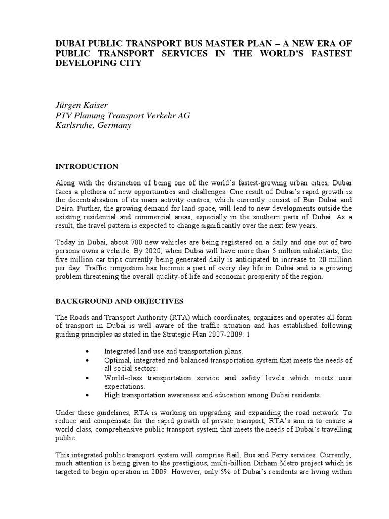 Dubai Public Transport Bus Master Plan | PDF | Bus | Public Transport