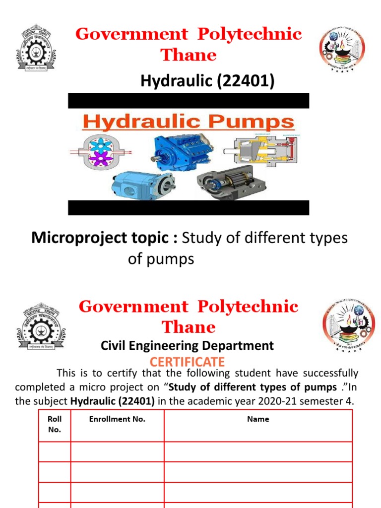 4th Sem Hydraulic MICROPROJECT | PDF | Pump | Chemical Engineering