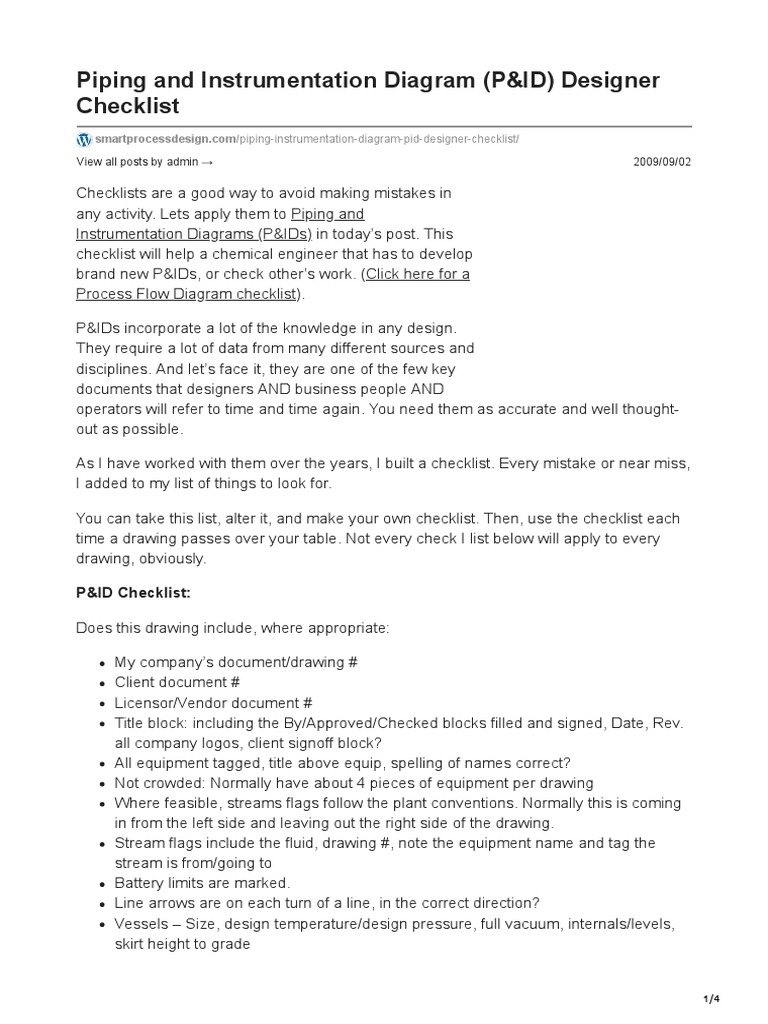 Piping and Instrumentation Diagram PID Designer Checklist | PDF | Valve | Heat Exchanger