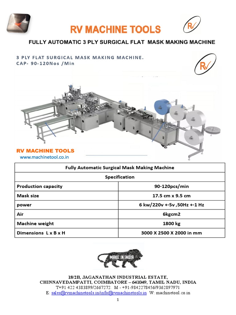 Fully Automatic 3 Ply Surgical Flat Mask Making Machine: Specifications ...