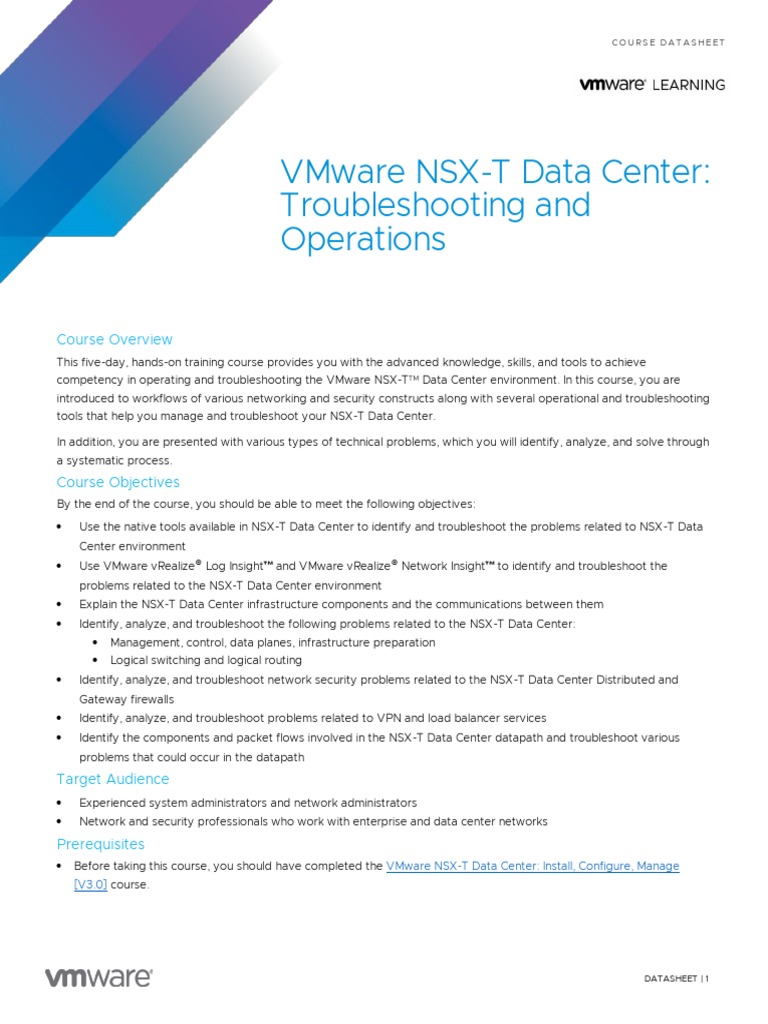 EDU - DATASHEET VMware NSX-T Data Center Troubleshooting and Operations V3.03 | PDF | Computer ...