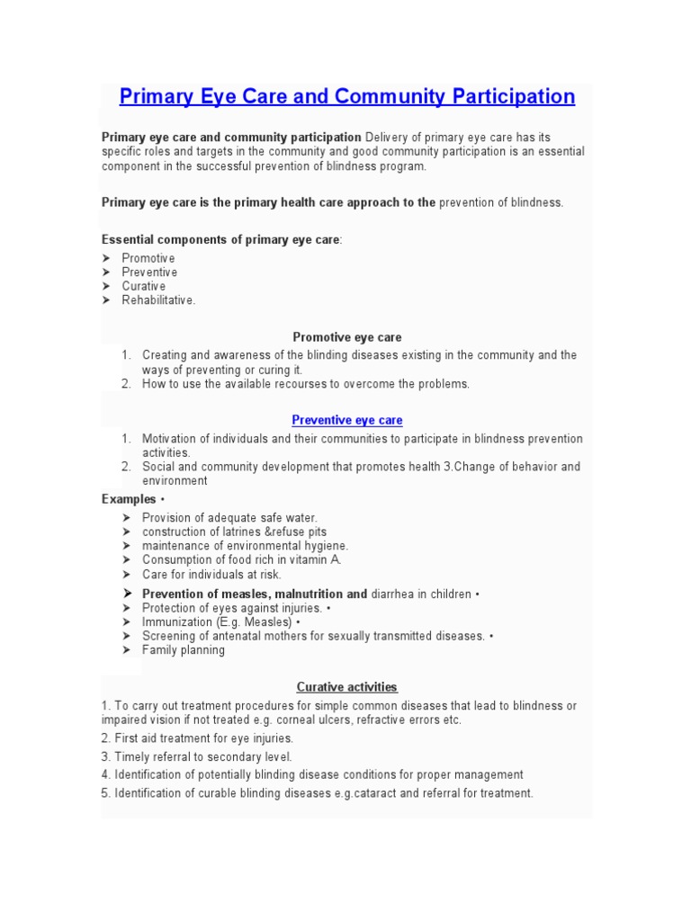 Primary Eye Care and Community Participation | PDF | Visual Impairment ...