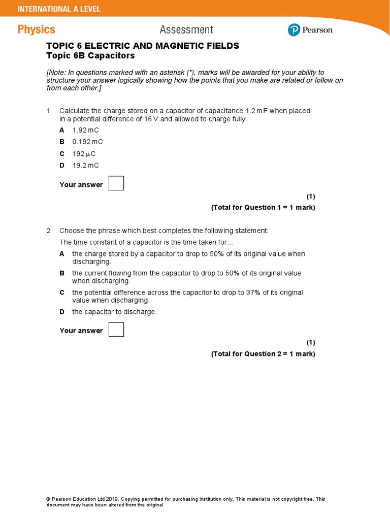 IAL Physics SB2 Assessment 6B | PDF | Capacitor | Capacitance