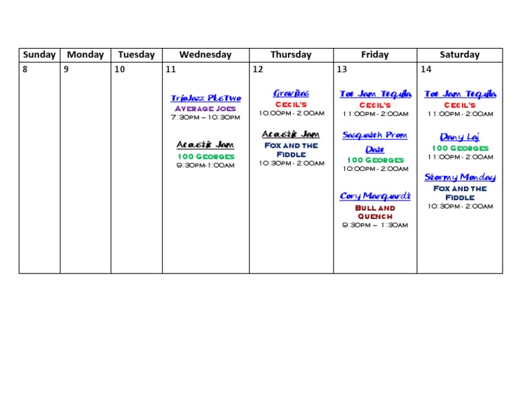 Live Entertainment Calendar | PDF