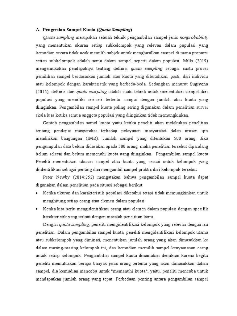 Pengertian Quota Sampling | PDF