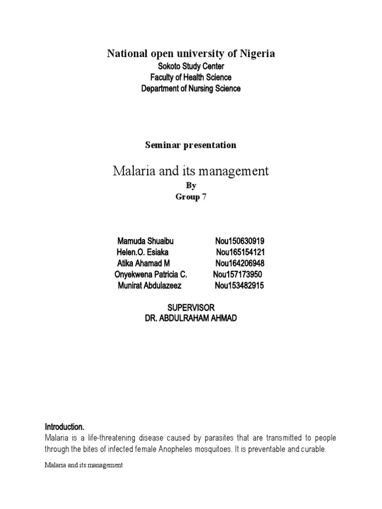 Malaria and Its Management Seminar Presentation | PDF | Malaria ...