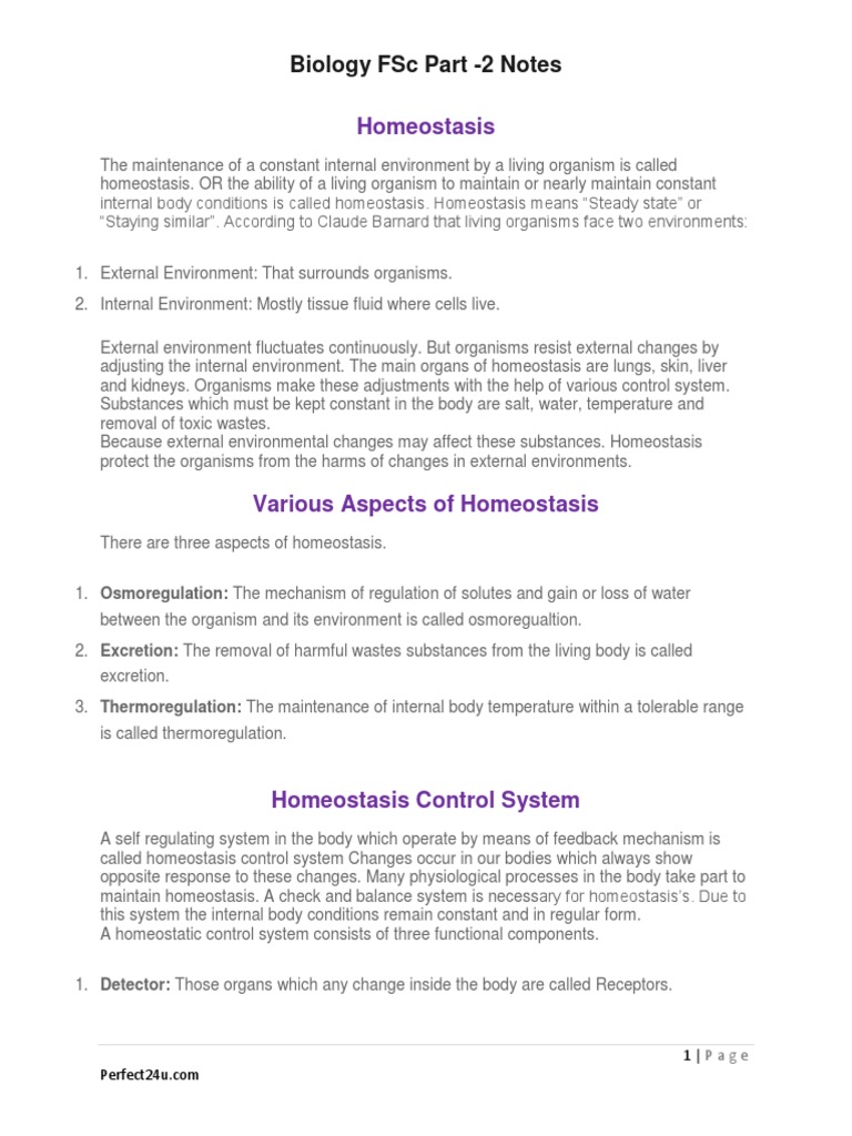 Homeostasis FSC Biology Notes Part 2 Chapter 15 | PDF | Kidney | Anatomy
