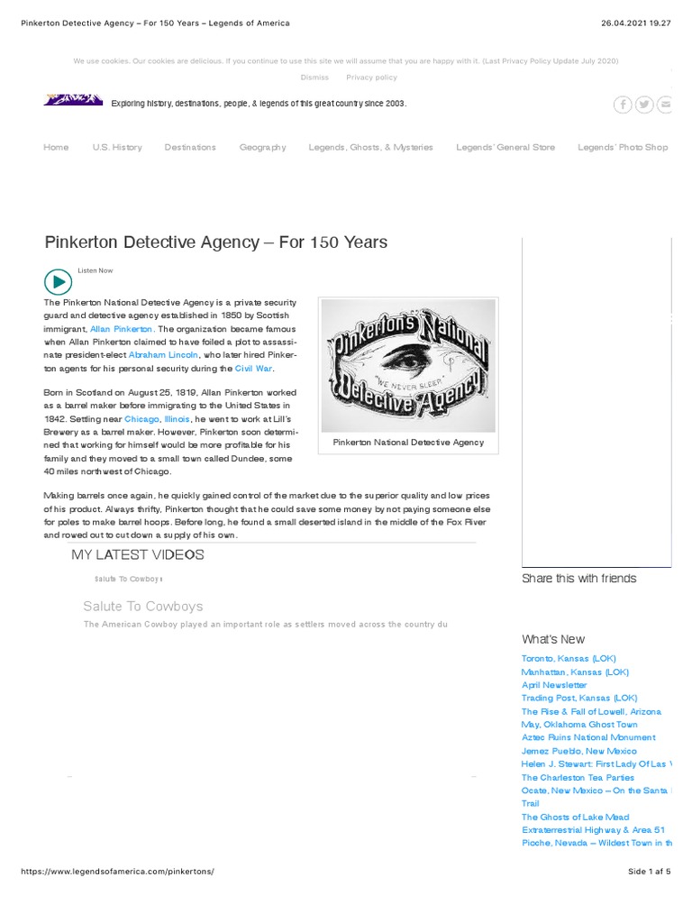 Pinkerton Detective Agency - For 150 Years - Legends of America | PDF