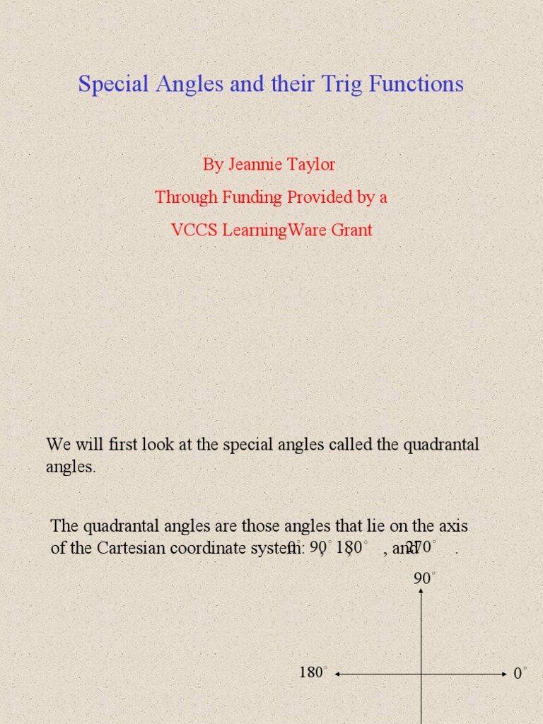 Trig Functions of Special Angles | PDF | Trigonometric Functions | Sine