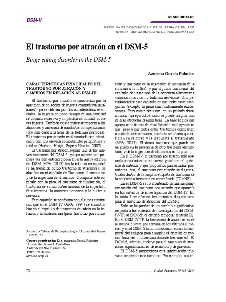 El Trastorno Por Atracón en El DSM-5 | PDF | Manual Diagnóstico y Estadístico de los Trastornos ...