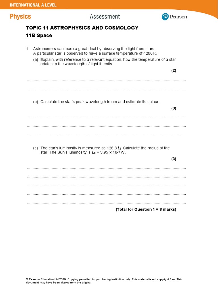 IAL Physics SB2 Assessment 11B | PDF | Stars | Universe