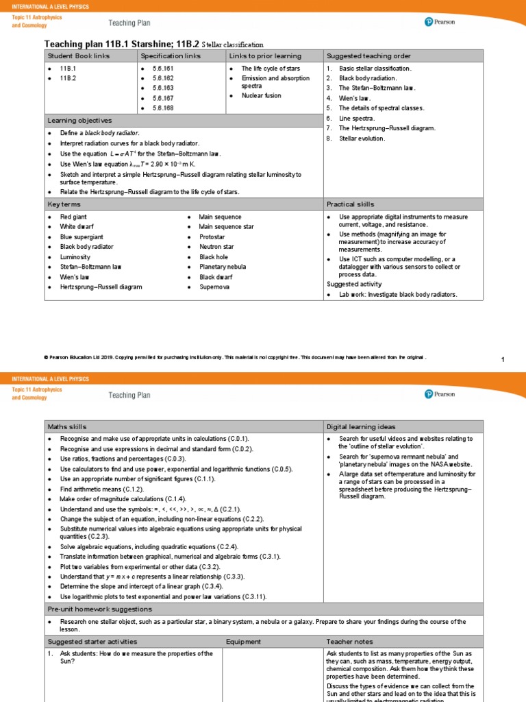 IAL - Physics - SB2 - Teaching Plans - 11B | PDF | Stars | Physical Quantities