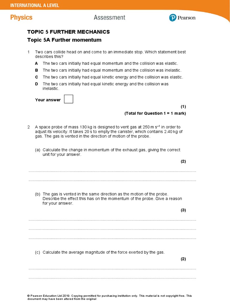 IAL Physics SB2 Assessment 5A | PDF | Collision | Momentum