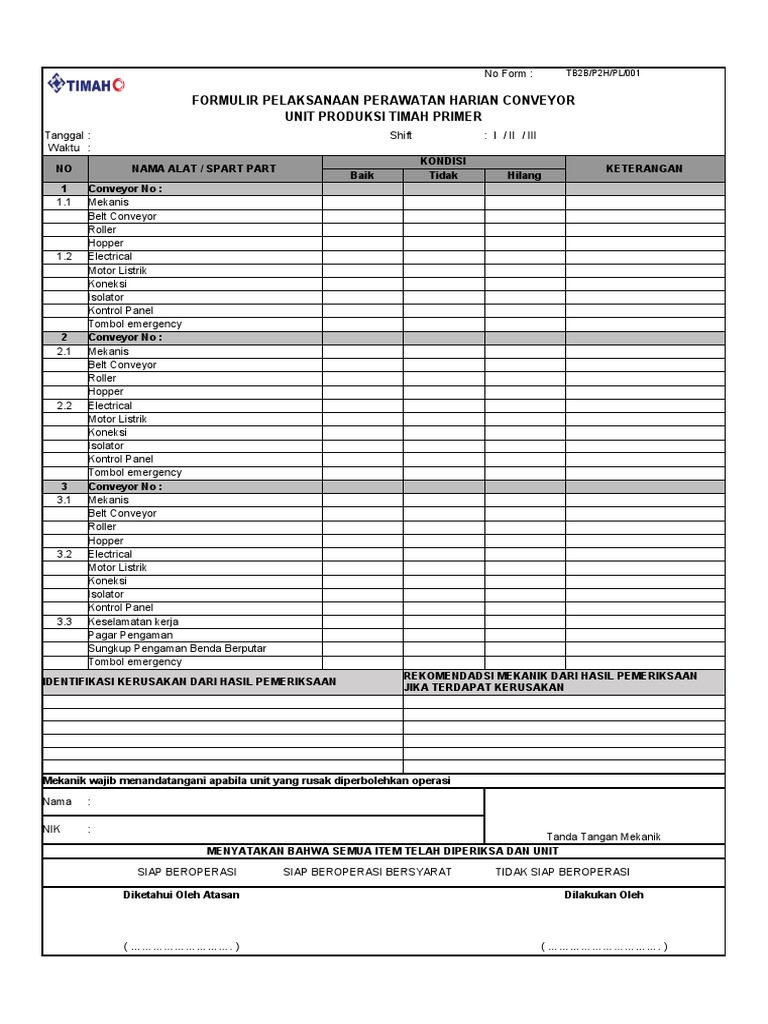 Formulir P2H Primary Plan | PDF