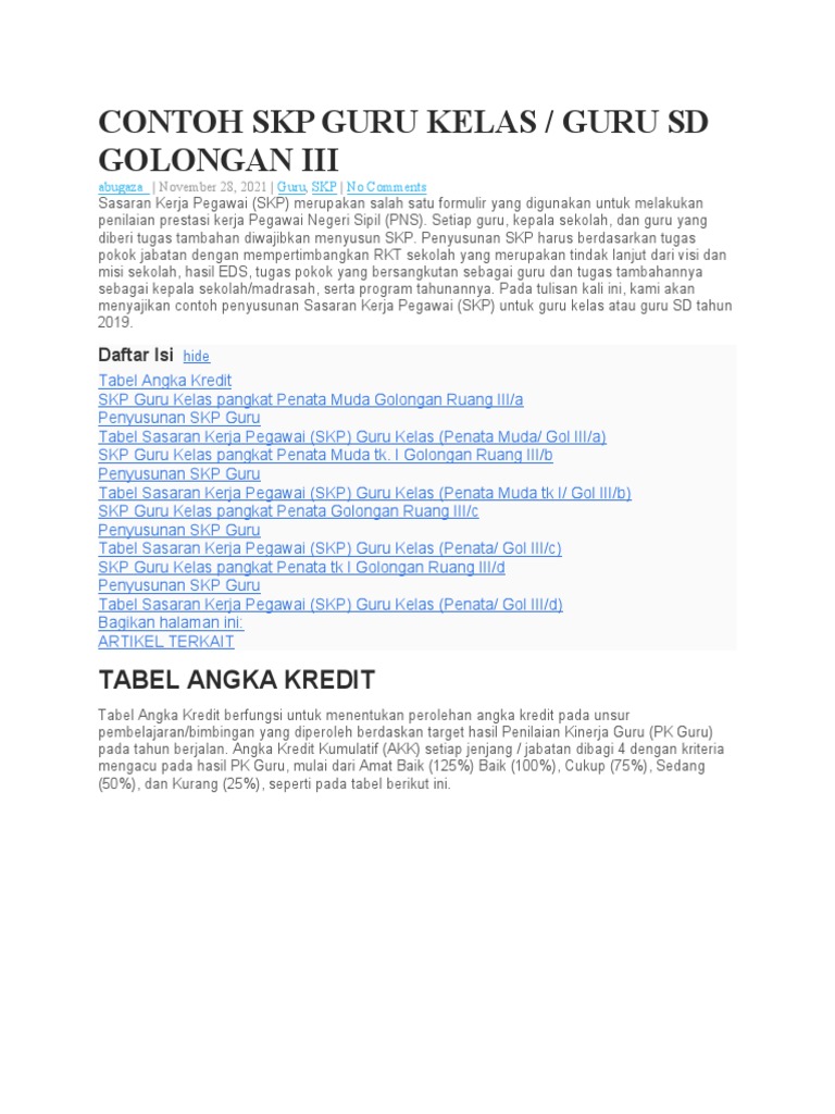 Contoh SKP Guru Kelas | PDF