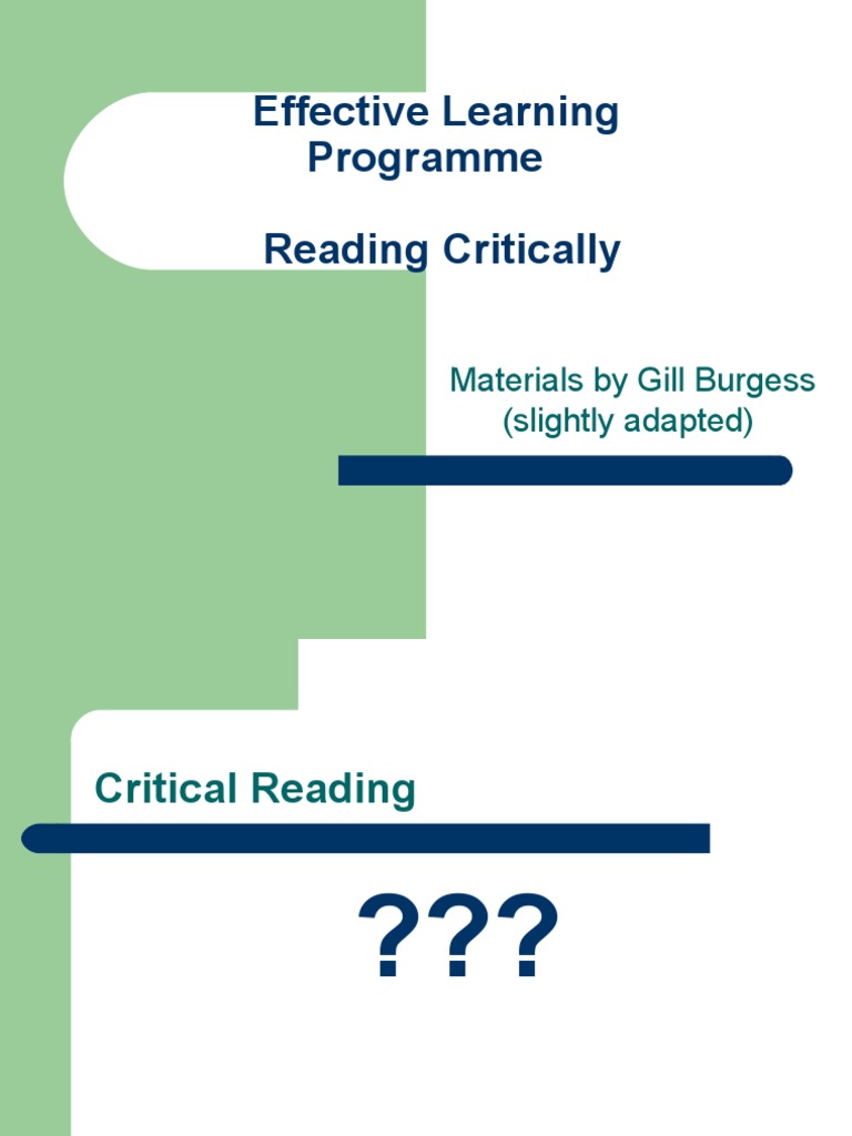 Effective Learning Programme Reading Critically: Materials by Gill ...