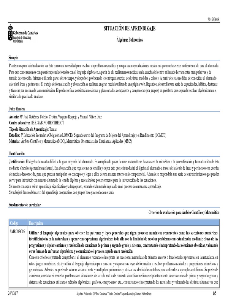 Situacion de Aprendizaje | Descargar gratis PDF | Ecuaciones | Aprendizaje