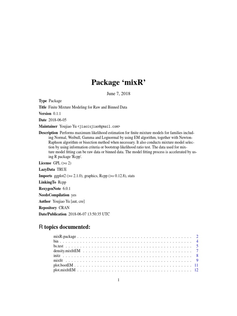 Package Mixr': R Topics Documented | PDF | Standard Deviation | Analysis